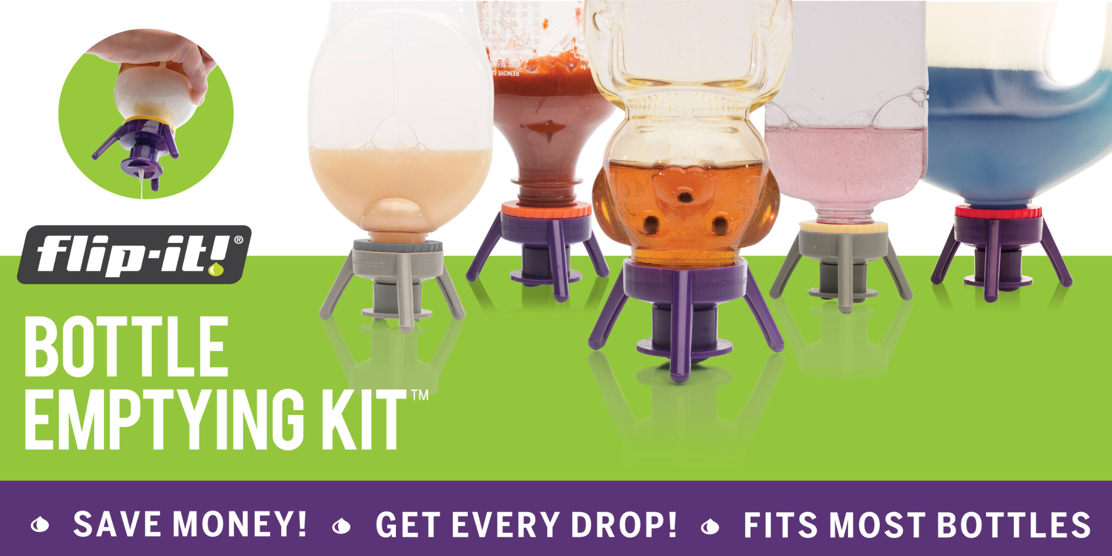 Flip-It Cap - Bottle Emptying Kit. Get Every Drop Out of Your Bottles!